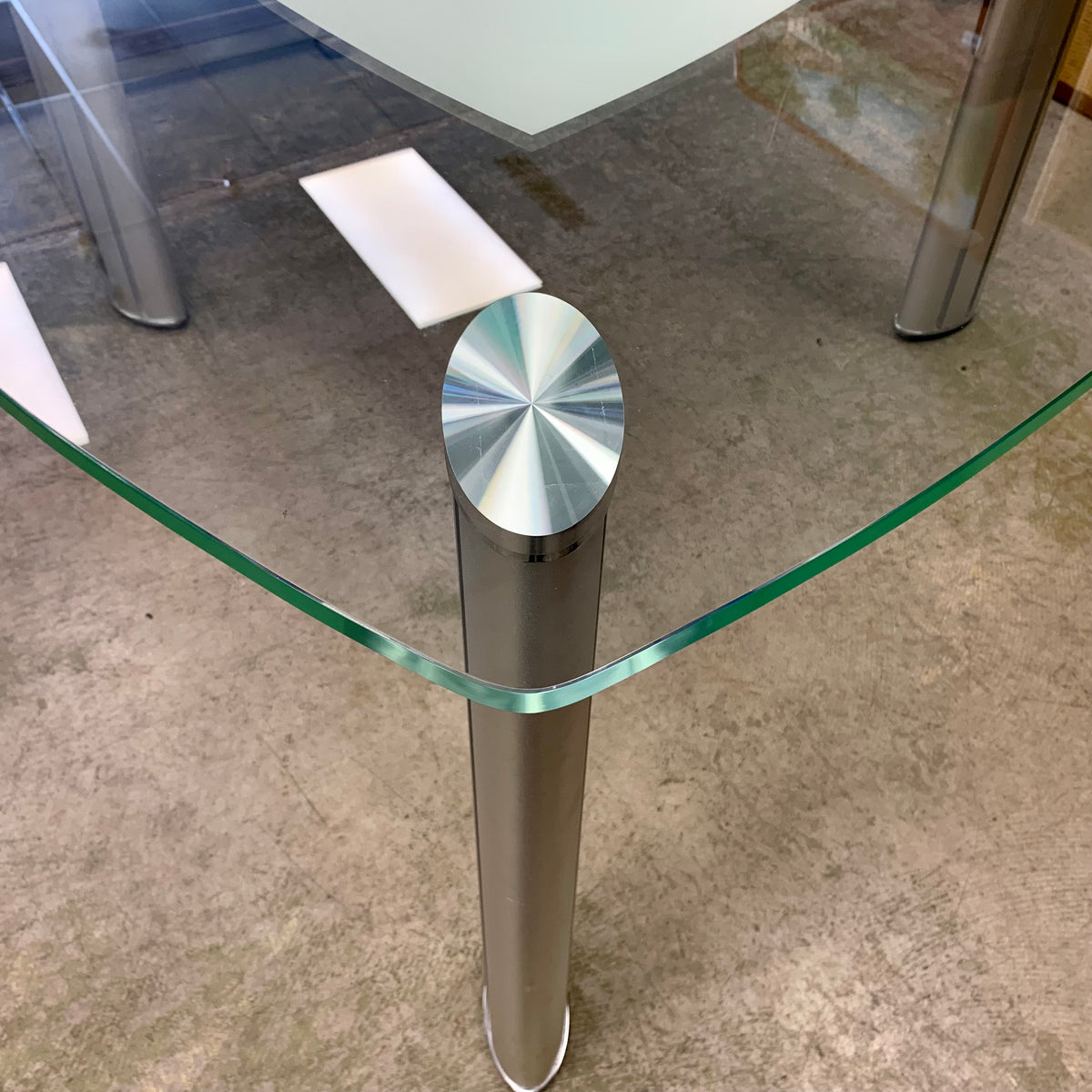 57-Inch Triangular Glass Dining Table – Frosted Center with Metal Legs ...