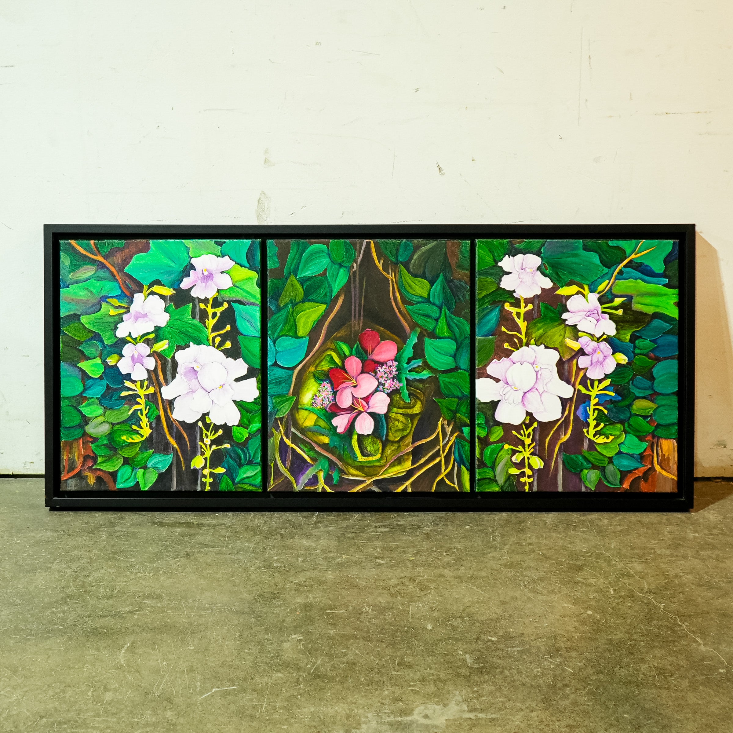 Framed Triple Floral Canvas Artwork – 51.5x22.5-Inch – Habitat ReStore GTA