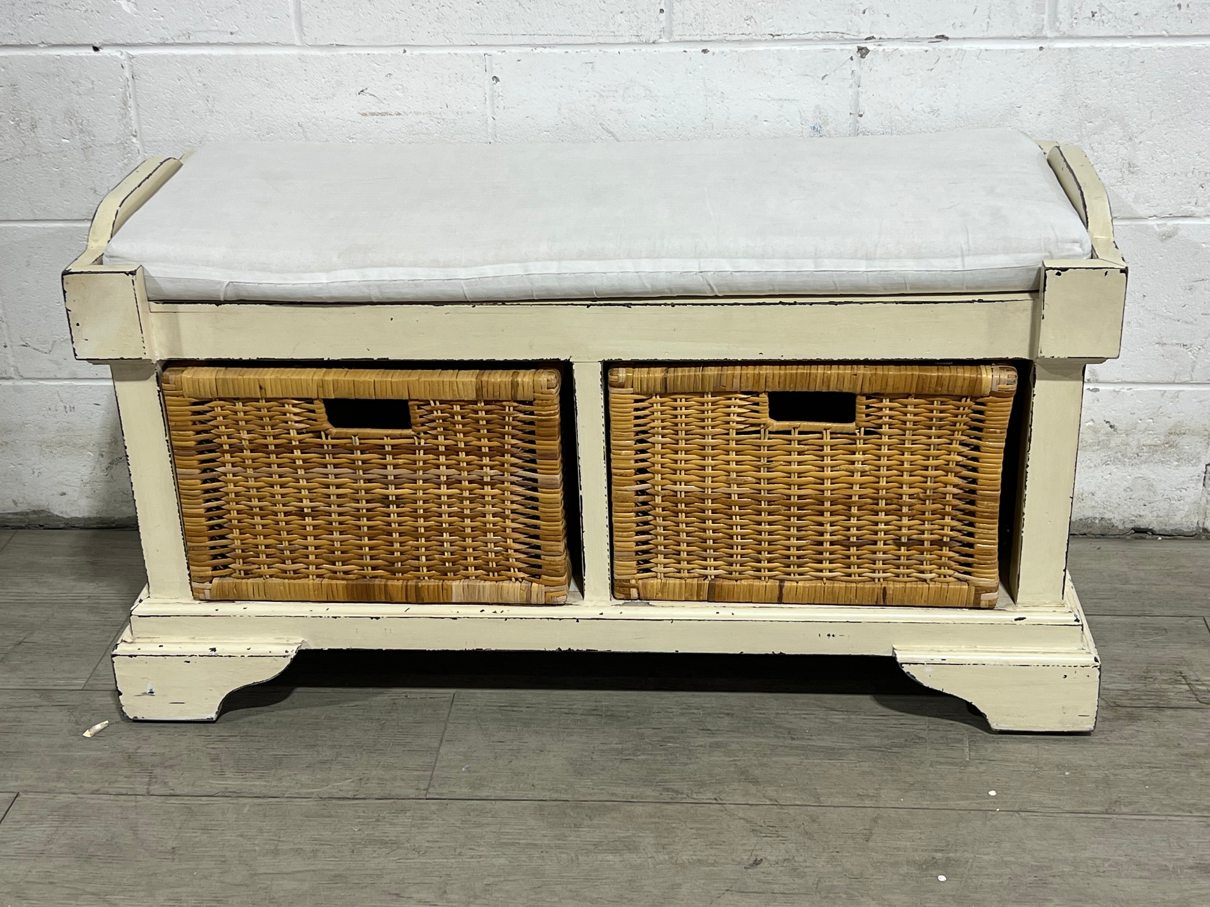 Rustic Storage Bench With 2 Rattan Basket – Habitat ReStore GTA