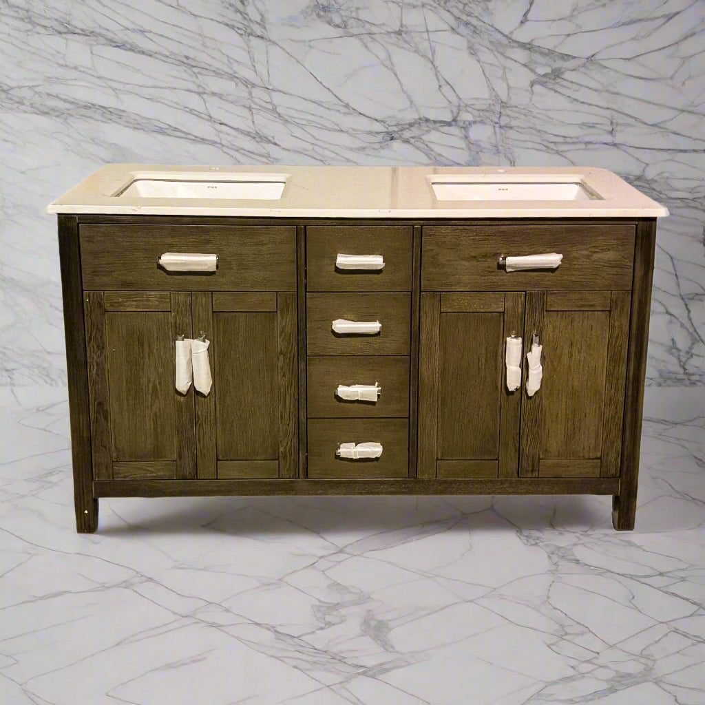 Art Bathe Kali 60 in. W x 22 in. D Grey Vanity with White Stone Top, W ...